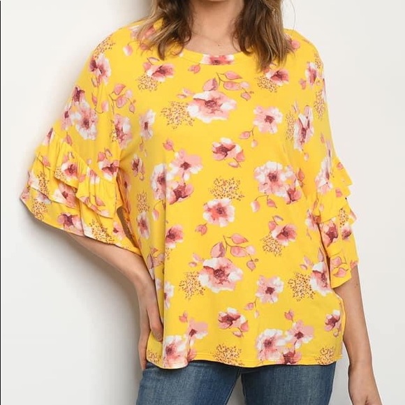 Tops | Yellow Floral Blouse | Poshmark